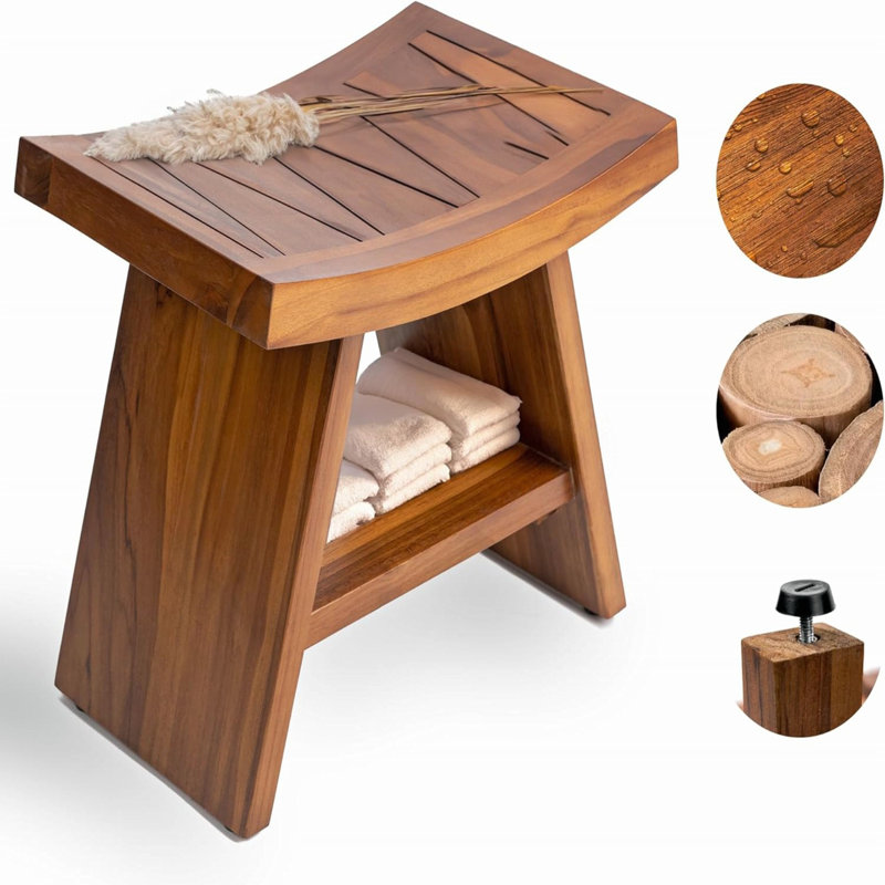 Loon Peak® Teak Shower Bench, Teak Shower Stool, Teak Shower Seat | Wayfair